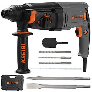KSEIBI 1 inch Rotary Hammer Drill 6.5 Amp SDS Plus 4 Functions Reduced Vibration Variable Speed Drilling 900RPM, 4350BPM, 5 Joules Impact Rate, Safety Clutch (KSH 3-26)