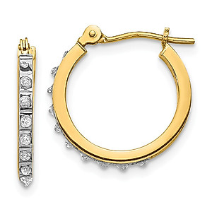 Solid 14k Yellow Gold Diamond Fascination Small Hinged Leverback Hoop Earrings (1mm x 15mm)