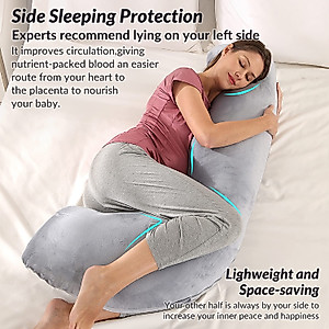 Elover Pregnancy Pillows for Side Sleeping Maternity Body Pillow for Pregnancy, Soft Pregnancy Pillow with Velvet Cover for Head Neck Belly Support (Dark Gray, Velvet)