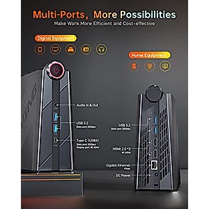 KAMRUI Ryzen Mini PC Gaming,32GB DDR5 Dual Channel 512GB SSD Mini Computer Tower with AMD Ryzen 7 7735HS, Small Desktop Computers Support 4K Triple Screen,RGB Lights,WiFi6,BT5.2,Type C,Windows 11 Pro