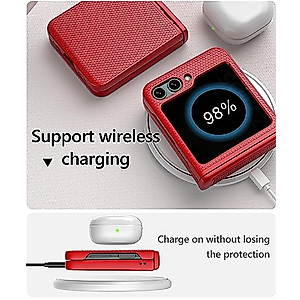 Vihibii for Samsung Galaxy Z Flip 5 Case with Hinge Protection & Back Screen Protector, Slim Fit Stylish Non-Slip Texture Shockproof Rugged Phone Cover Case for Samsung Galaxy Z Flip 5 5G 2023, Red