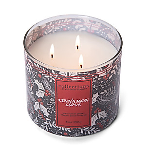 Colonial Candle Cinnamon Clove Scented Jar Candle, Holiday Deco Collection, 3 Wick, Red, 14 oz - Up to 60 Hours Burn