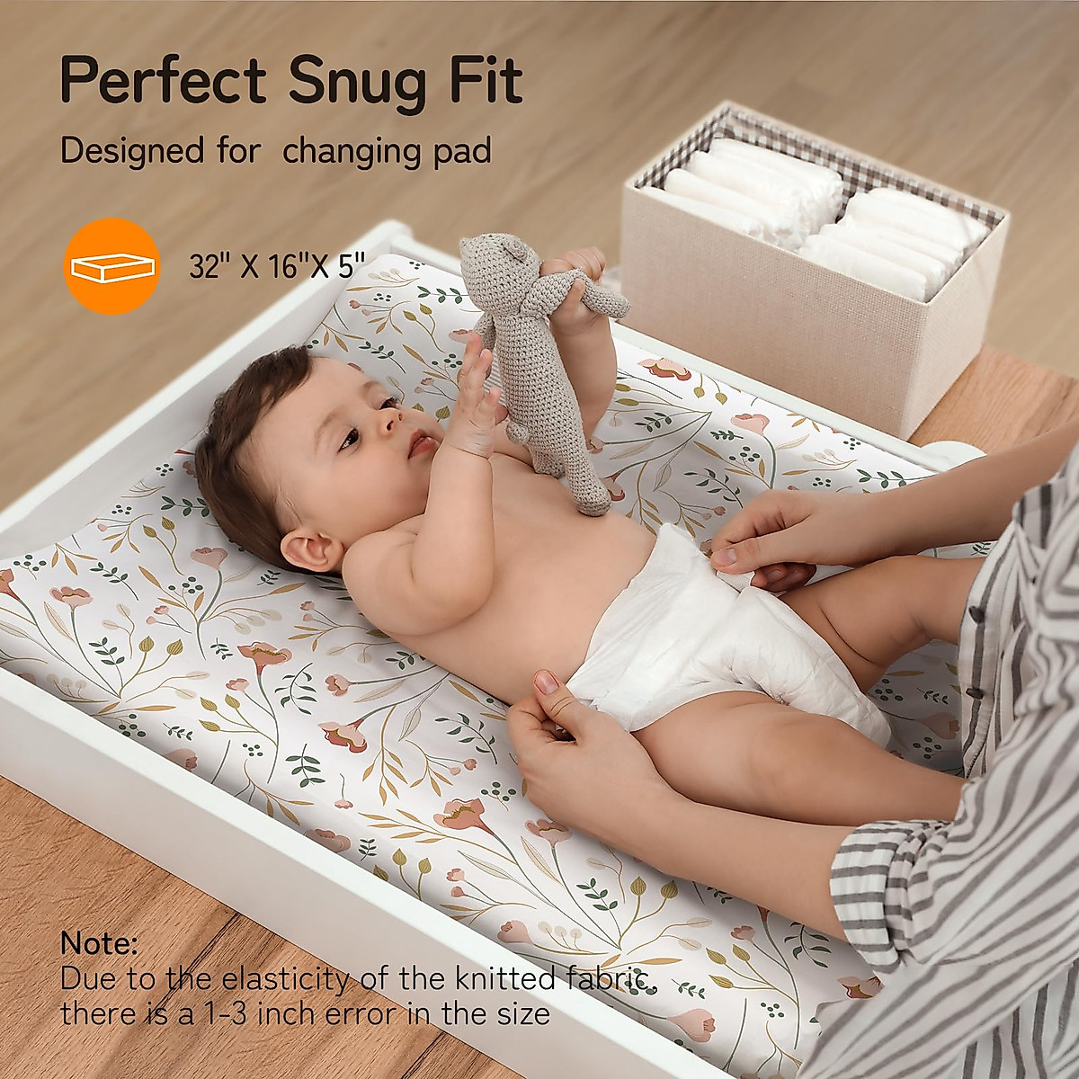 besrey 2 Packs Changing Pad Cover for Changing Pad for Baby Boy and Girls, with a Storage Bag, Soft Jersey Knit Cotton Sheet Snug Fit with Buckle Holes (Flower Style)