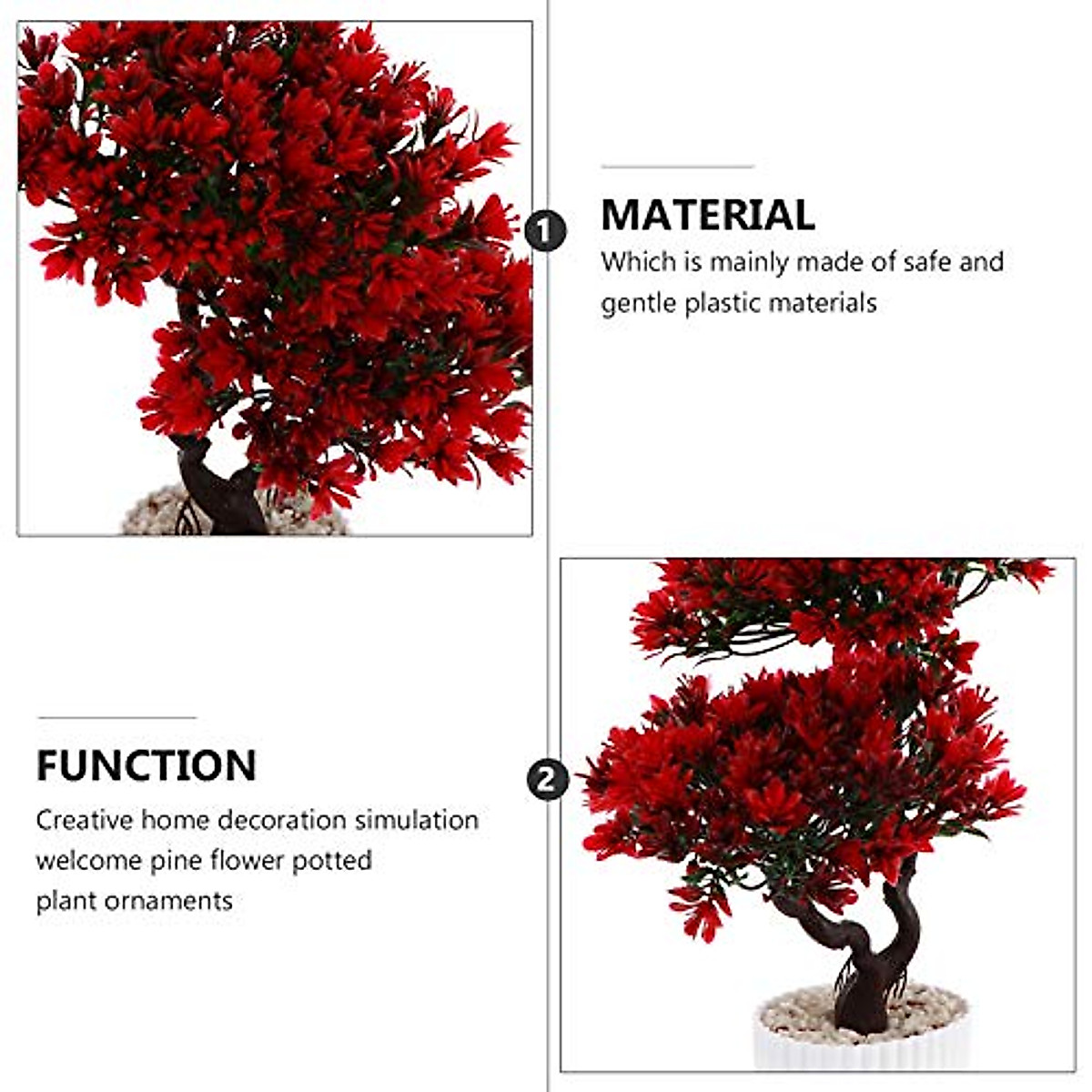 Happyyami Artificial Bonsai Tree, 1 Pcs Red, Plastic, 220g