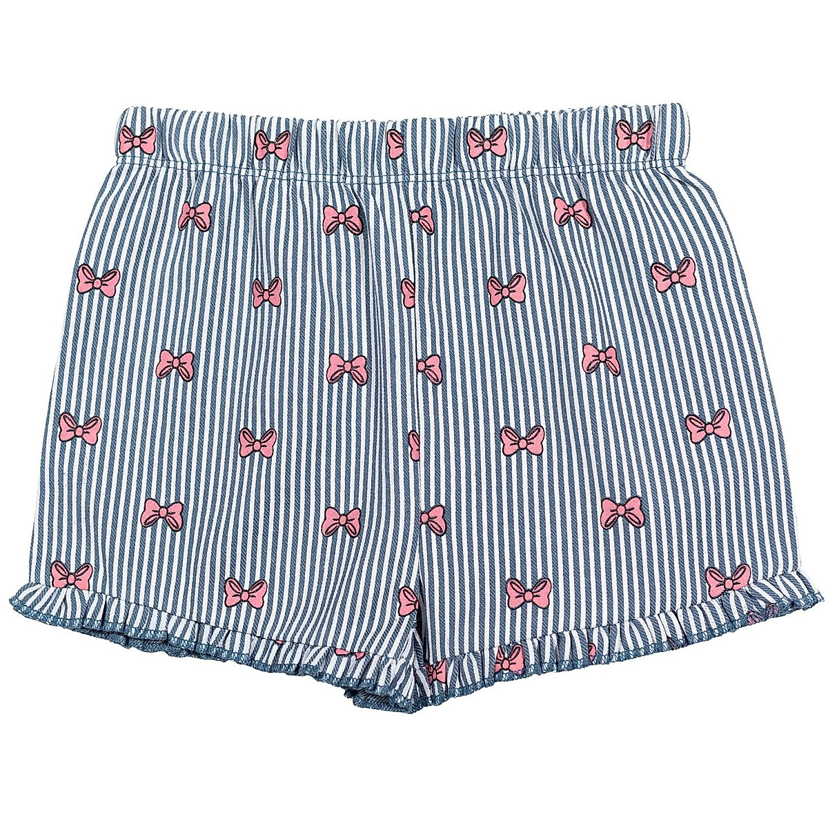 Disney Minnie Mouse Infant Baby Girls T-Shirt and Chambray Shorts Outfit Set Coral/Blue Pin Stripes Bows 18 Months