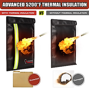 ROLOWAY Fireproof Document Bag (15.5 x 11.5 inch) with 2 Pockets and 5200℉ Aluminum Foil Layer, Fireproof Bag for Document Safe Fireproof Waterproof Document Bag, Fireproof Money Bag (Black)