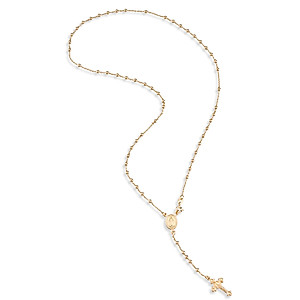 Miabella 925 Sterling Silver or 18Kt Yellow Gold Over Silver Italian Rosary Bead Cross Y Necklace Chain for Women (yellow-gold-plated-silver, Length 20 Inches)