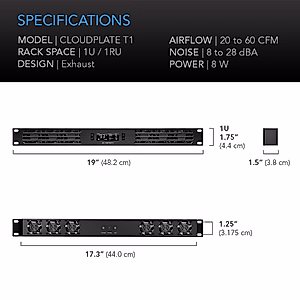 AC Infinity CLOUDPLATE T1, Rack Mount Fan Panel 1U, Exhaust Airflow, for Cooling AV, Home Theater, Network 19” Racks