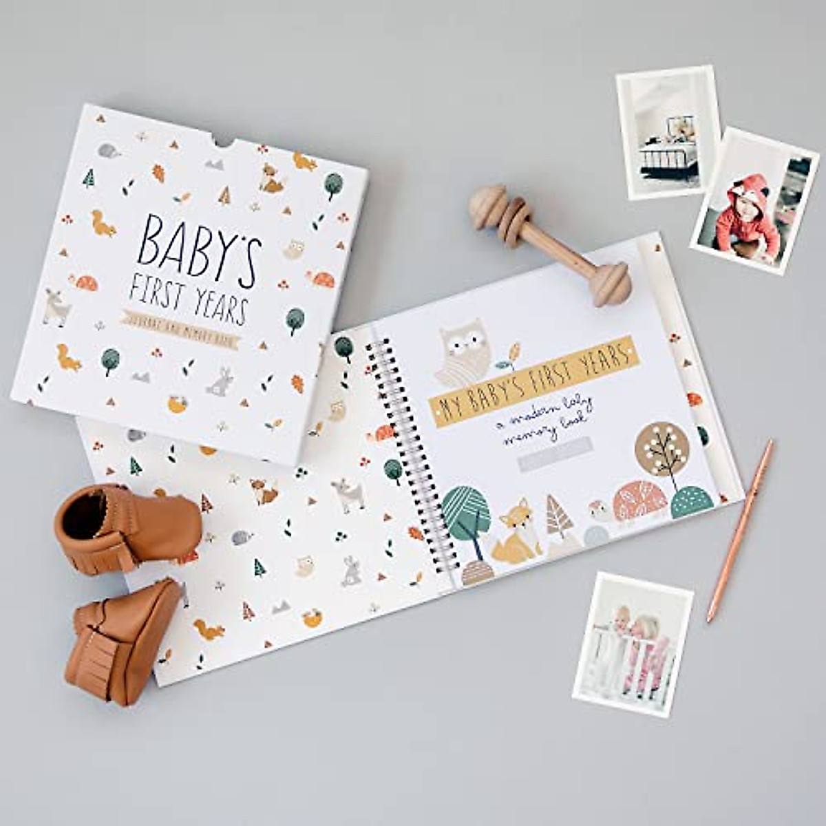 Baby Journal Memory Book for Boys or Girls - Baby Scrapbook Album for First 5 Years - Gender Neutral Baby Milestone Book - Keepsake for Baby Photos, Hardcover, Forest Dreams