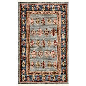 Unique Loom Fars Collection Modern Medallion Tribal Design with Natural Hues Area Rug, 3 ft 3 in x 5 ft 3 in, Light Blue/Navy Blue