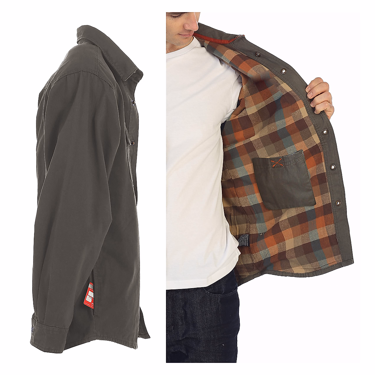 Gioberti Men's Brushed and Soft Twill Shirt Jacket with Flannel Lining, Olive, L