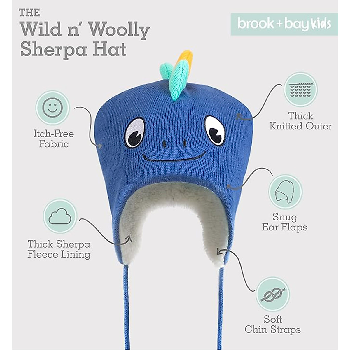 Brook + Bay - Sherpa Baby Animal Hats for Winter - Toddler Animal Ear Hat, Baby Hat Animal Ears, Baby Winter Hat for Boys and Girls - Blue Dinosaur