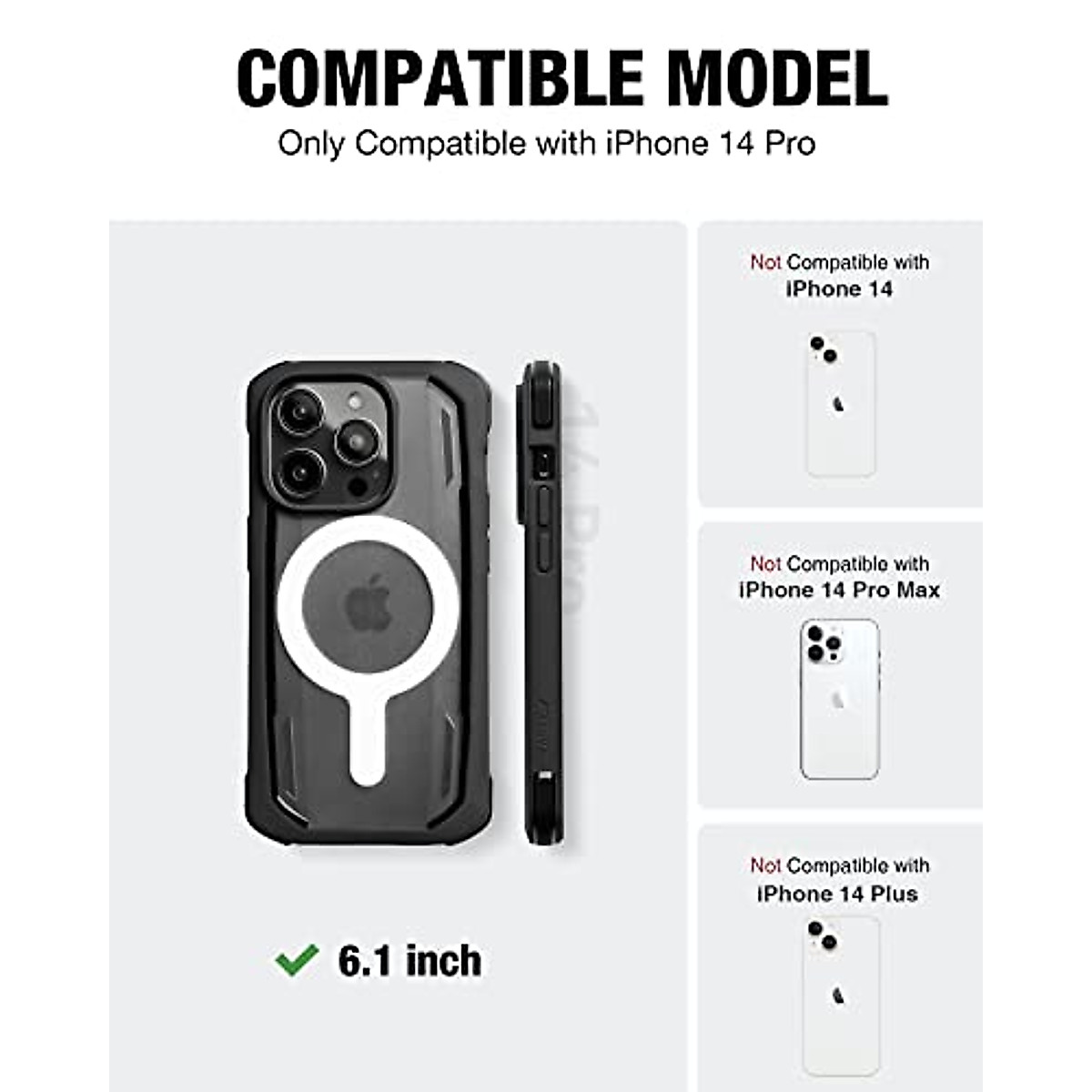 RAPTIC Secure Compatible with MagSafe for iPhone 14 Pro Case, Military Grade 13ft Drop Protection, Strong Magnetic, Shockproof & Anti-Scratch, 6.1 inch, Charcoal