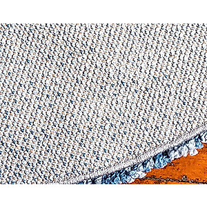 Unique Loom Hygge Shag Collection Modern Moroccan Inspired, Plush & Cozy Area Rug, 3 ft 3 in x 3 ft 3 in, Blue/Ivory