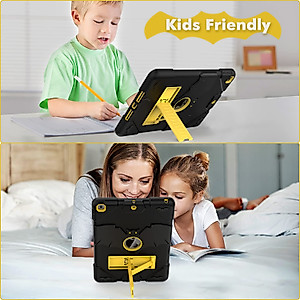 YIMIKOL Kids Case for iPad 9th Generation/iPad 8th Generation/iPad 7th Generation, iPad 10.2 inch Case 2021/2020/2019, Heavy Duty Shockproof Rugged Protective 10.2" Cover for Boys Girls (Black+Gold)