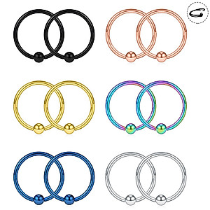 SCERRING 12PCS 20G 10mm Nose Hoop Lip Eyebrow Tongue Helix Tragus Cartilage Septum Piercing Ring - Mix Color 1#