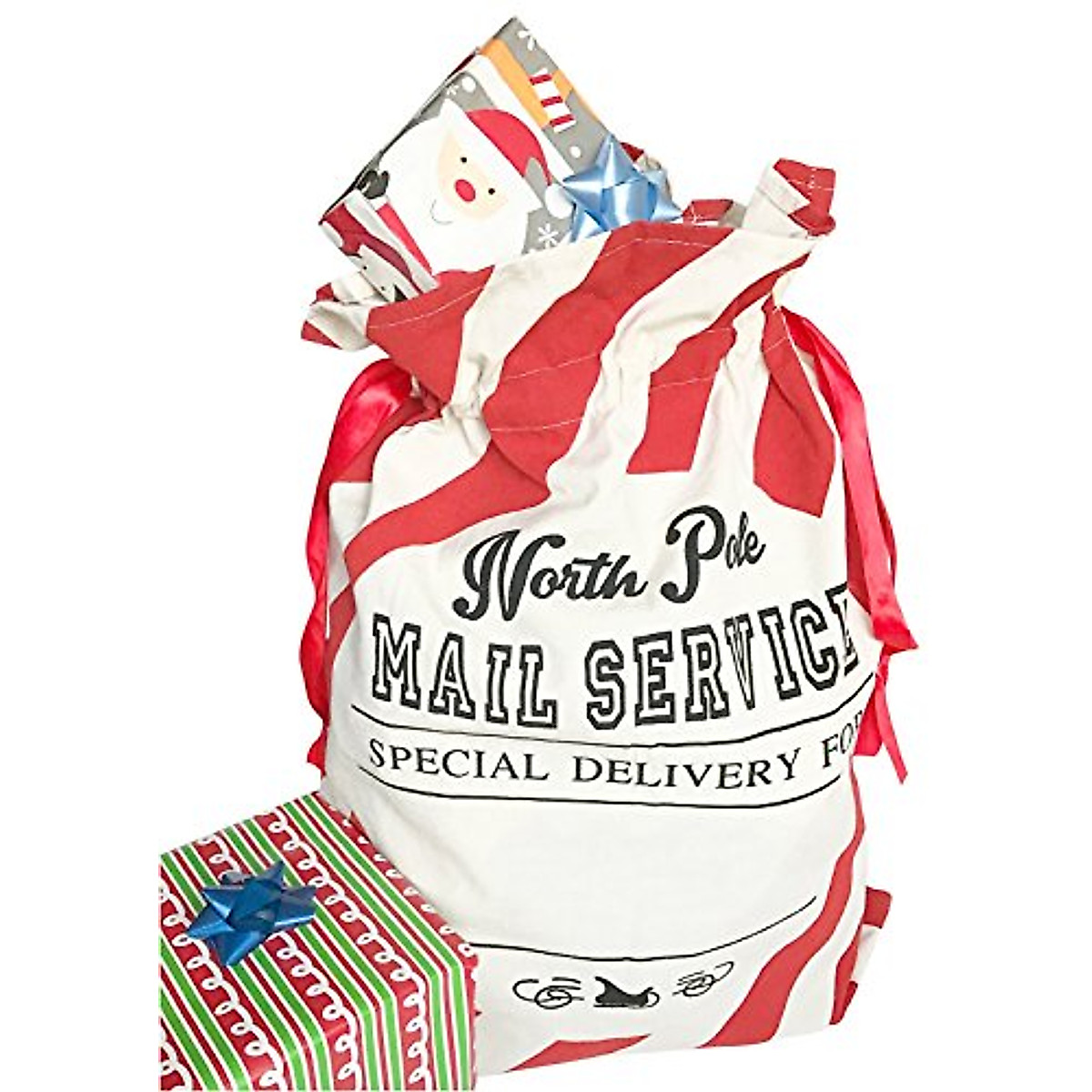 Tree Buddees North Pole Mail Service Personalizable Christmas Gift Bag (Green Stripes)