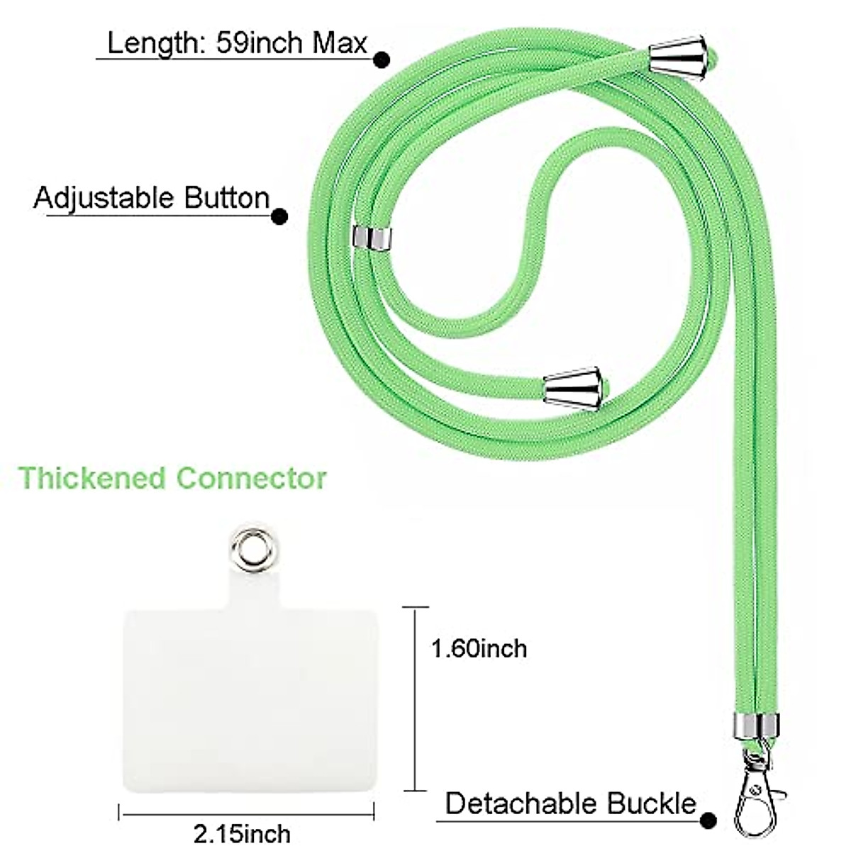 Universal Cell Phone Lanyard, Adjustable Nylon Neck Strap with Connector, Crossbody Phone Lanyard Compatible with Full Coverage Phone Case (Green)