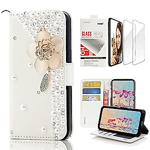 STENES Bling Wallet Phone Case Compatible with Samsung Galaxy Z Fold 2 5G - Stylish - 3D Handmade Flowers Design Leather Girls Women Cover with Screen Protector [2 Pack] - Pink
