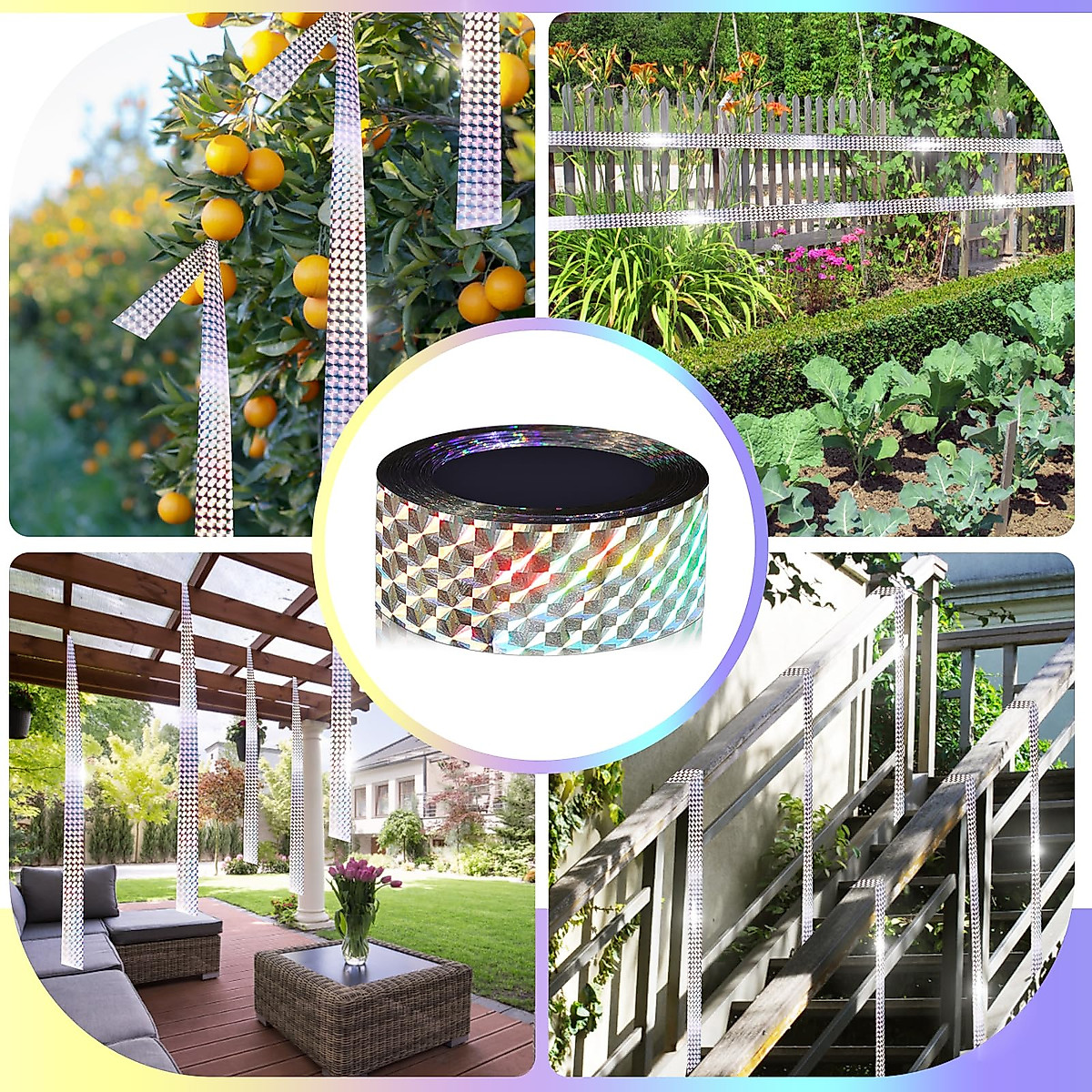 Bird Scare Tape Ribbon(524FT) - Reflective Tape for Birds - Keep Birds Away Outdoor - Scare Tape for Bird Control - Double Side Ribbon, Scare Geese, Pigeon, Duck, Woodpecke - Yard Decoration