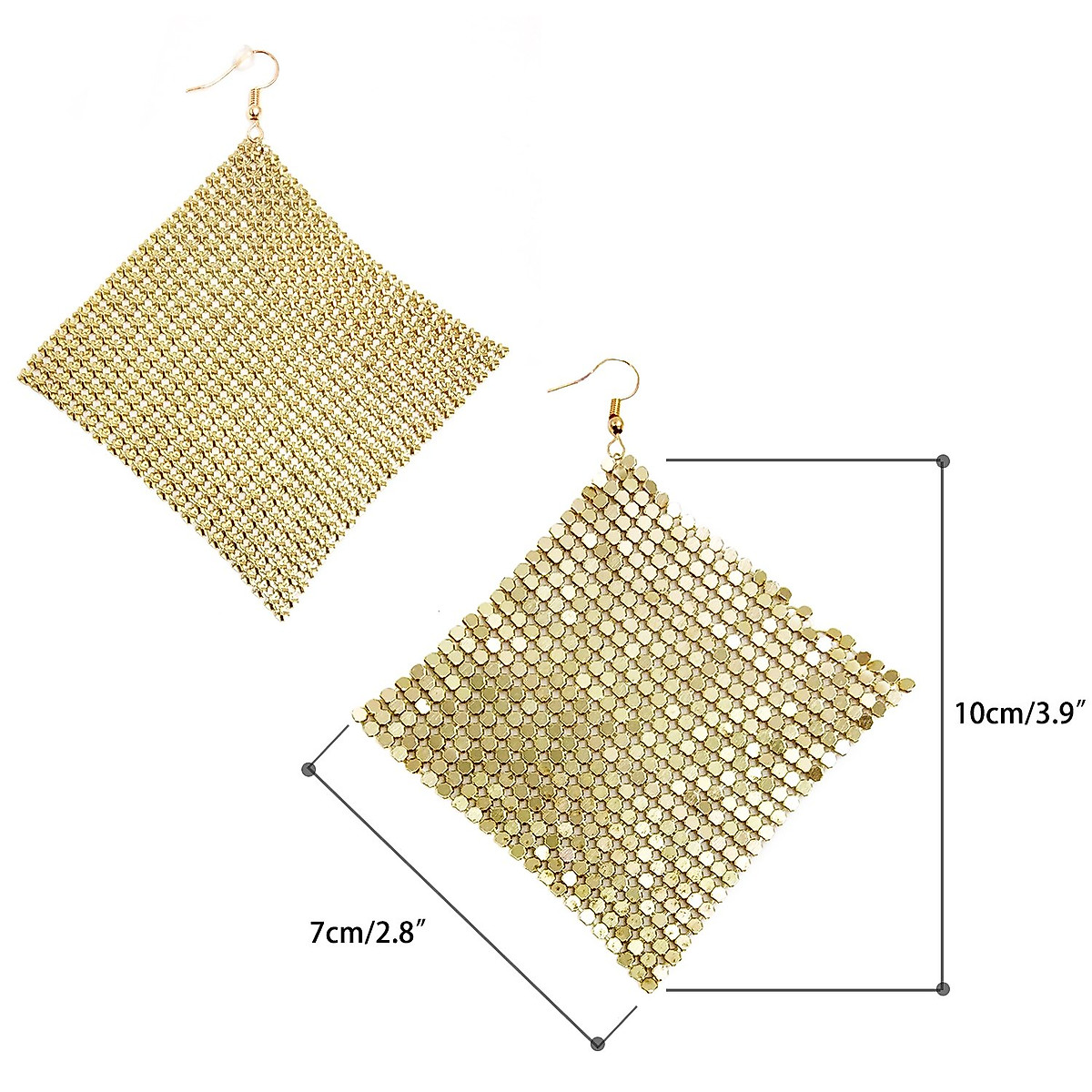 Suyi Trendy Women Earrings Metal Mesh Grid Sequins Tassel Long Drop Dangle Earrings Gold