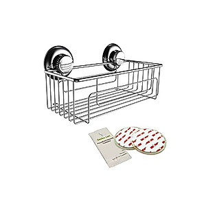 Gecko-Loc Large Deep Suction Cup Bathroom Shower Caddy Storage Basket Organizer – Silver