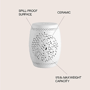 JONATHAN Y TBL1002A Tree of Life 18" Ceramic Garden Stool, Coastal, Contemporary, Modern, Transitional, Side Table, Plant Stand, Spill-Proof, Living Room, Garden Room, Patio, White