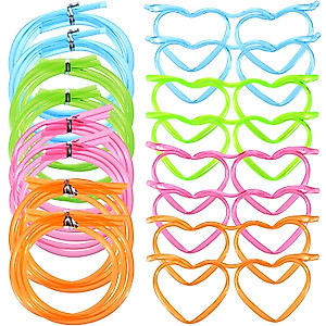 8 Pcs Drinking Straw Eyeglasses Plastic Silly Straw Eyeglasses DIY Drinking Straw Glasses in Cute Heart Fun Loop Straws Crazy Eyeglasses for Adults Kids Annual Meeting Parties Birthday (4 Colors)