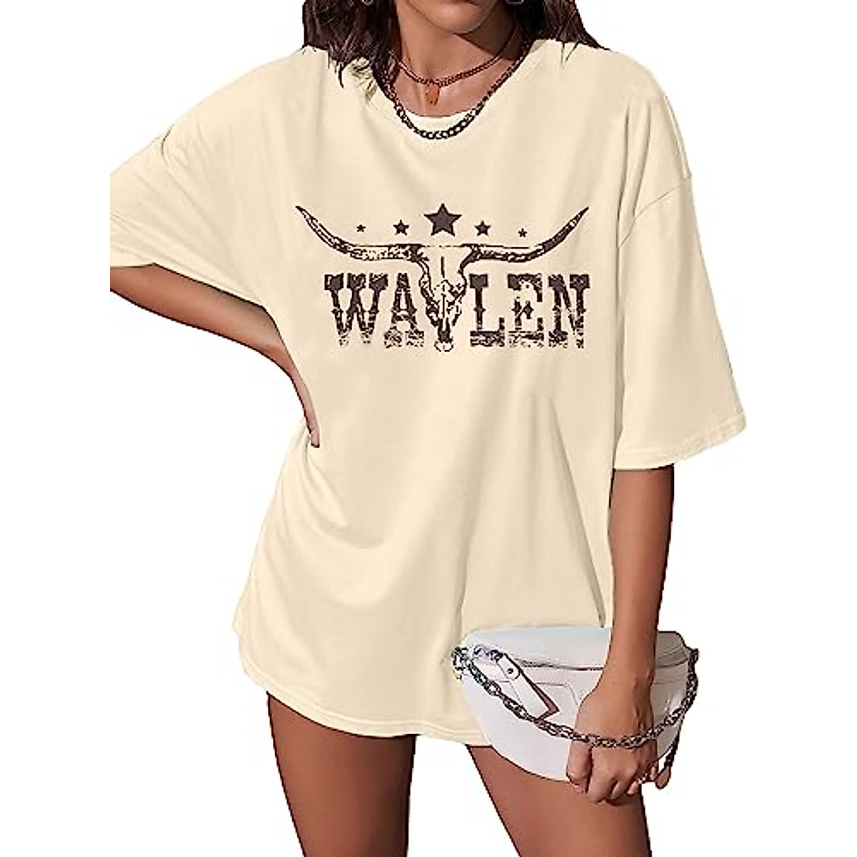 Cow Skull Shirts for Women Western Graphic T Shirts Oversized Country Music Shirt Rodeo Cowboy Graphic Tee