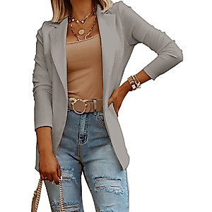 Womens Casual Long Sleeve Blazers Solid Color Knit Blazer Work Office Open Front Blazer Jacket Grey