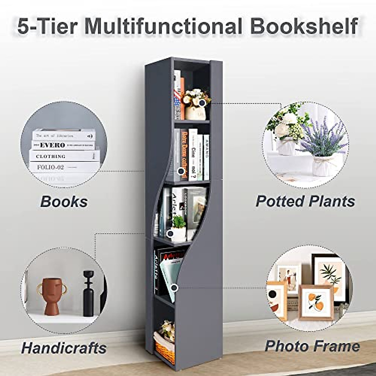 AOTIFARM Wall Corner Bookcase Tall Bookshelf Storage Organizer 5 Tiers Corner Shelf Stand Wood Display Storage Rack Home Furniture Natural Wood Ladder Shelf