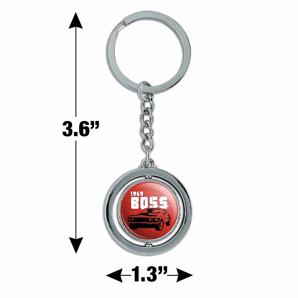 GRAPHICS & MORE Ford Mustang 1969 Boss Keychain Spinning Round Chrome Plated Metal