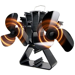 VODA Newly Designed Heat Powered Stove Fan with 2 Motors Larger Air Flow about 360CFM Eco Fan for Wood Burning/Log Burner Fireplace Perfect for Large Rooms