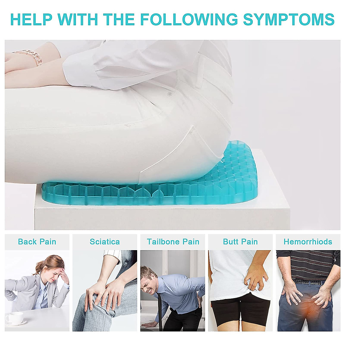 One To One Gel Seat Cushion for Office Chair, Super Breathable Honeycomb Design Comfort Support for Lower Back, Spine, Hips, Multi-Use Seat Cushion with 1 Non-Slip Cover