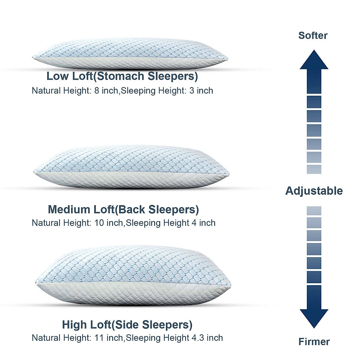 Uniqwamer Cooling Bed Pillows for Sleeping 2 Pack Shredded Memory Foam Adjustable Pillows King Size Set of 2 for Side Back Sleepers - Luxury Extra Comfy Gel Pillows with Washable Removable Cover