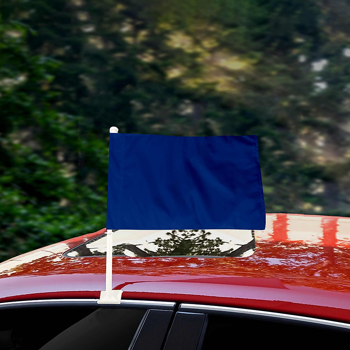 Solid Bue Car Window Clip Flag Fade Resistant Vehicle for Patriotic, Sports Events, Parades - Premium - Double Side Printing (Pack of 100)