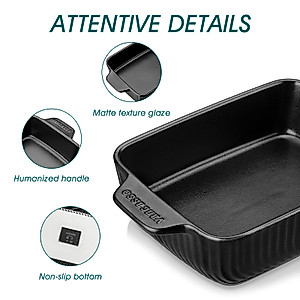 vancasso Forte 4-Piece Stoneware Baking Dish Set - Rectangular Casserole and Lasagna Pans with Handles, Deep Oven-Safe Bakeware for Cooking, Black