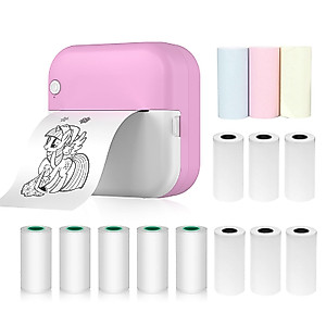 Photo Printer,HXBER Mini Thermal Printer Multifunction Portable Sticker Maker Instant Photo Inkless Printing Support BT Connection for Smartphone with 9 Paper Rolls 57mm + 5 Self-Adhesive Paper Rolls