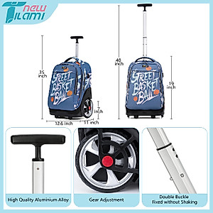 NEW TILAMI Rolling Backpack 19 inch Teens Rolling Backpack Cute Wheeled Computer Laptop Backpack Bookbag Roller Travel Bag College, Street Basketball