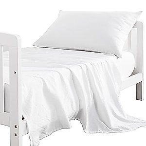 NTBAY 3-Piece Microfiber Toddler Sheet Set, Solid Crib Fitted Sheet Flat Sheet and Envelope Pillowcase, Baby Bedding Sheet & Pillowcase Sets, White