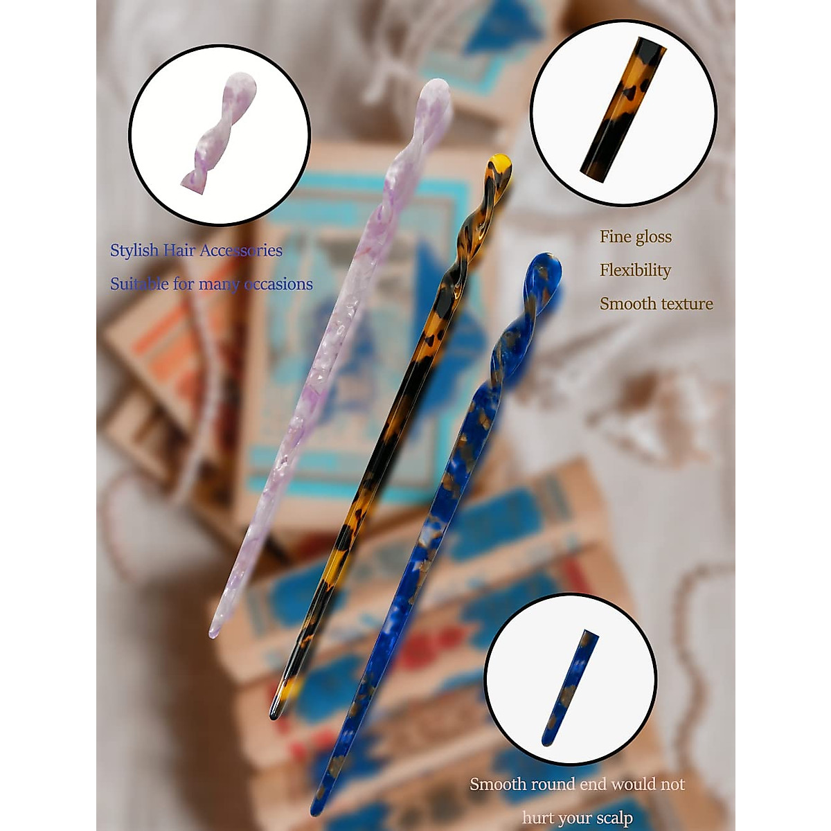 12 Pieces Acetate Hair Sticks Tortoise Shell Hairpin Leopard Shell Hair Pins Chinese Hair Sticks for buns Hair Styling Accessories Hair Chopsticks for Women Girls,12 Style Not Repeating Pattern