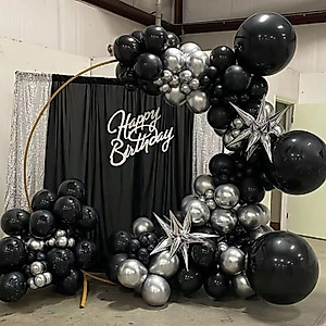 FHEKFNG Black and Silver Balloons, 124pcs 5 10 12 18 Inch Black Metallic Silver Balloons Garland Arch Kit for Birthday, Wedding, Graduation, Bridal Shower,Anniversary Party Decorations