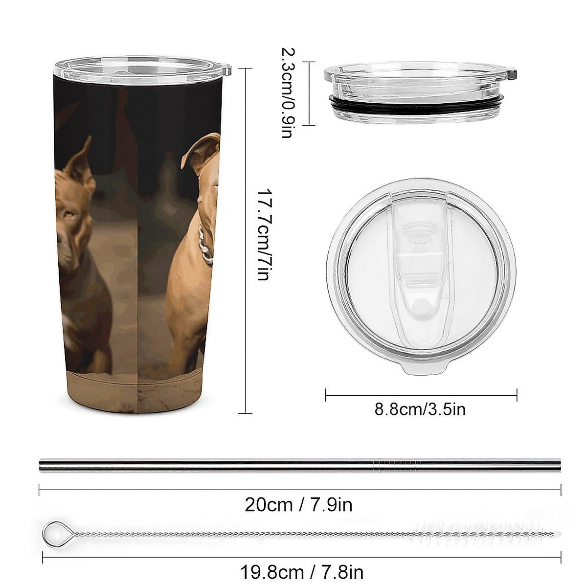 Stainless Steel Insulated Travel Mug with Lid Spill Proof Car Tumbler Cup Pitbull Dogs Printed Camping Cups for Coffee Tea Thermos Keeps