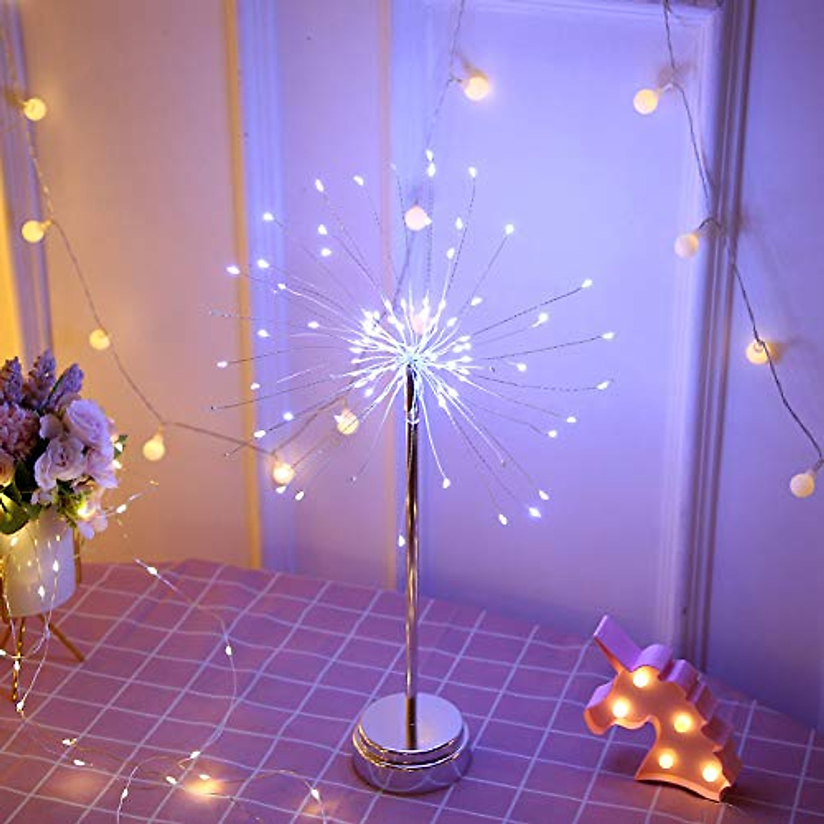Valentine's Day Carnival xianshi Fireworks Lights, LED Light, Flexible Energy Saving Warm White for Wedding Decoration Courtyard Corporate Parties Garden Home(White Light)
