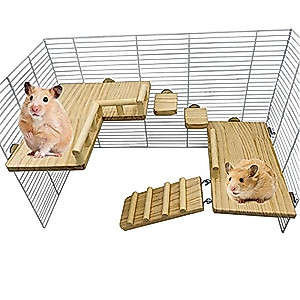 Squirrel Hamster Wooden Platform Jumping Board Climbing Ladder,Bird Perches Cage Toys, Wooden Gerbil Standing Platform, Chinchilla Cage Accessories,Suitable Cage Size :18.5"(L) * 11.03"(W) * 11.81"