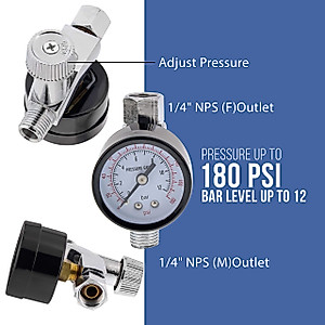TCP Global Brand Air Adjusting Valve Regulator with Gauge for Spray Guns and Pnuematic Tools (1/4"NPT)