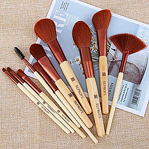 SEPROFE Makeup Brushes, 10Pcs Make Up Brushes Set, Premium Synthetic Kabuki Powder Foundation Contour Blush Concealer Eye Shadow Blending Liner Makeup Brush Kit with Organizer Bag and Makeup Sponge