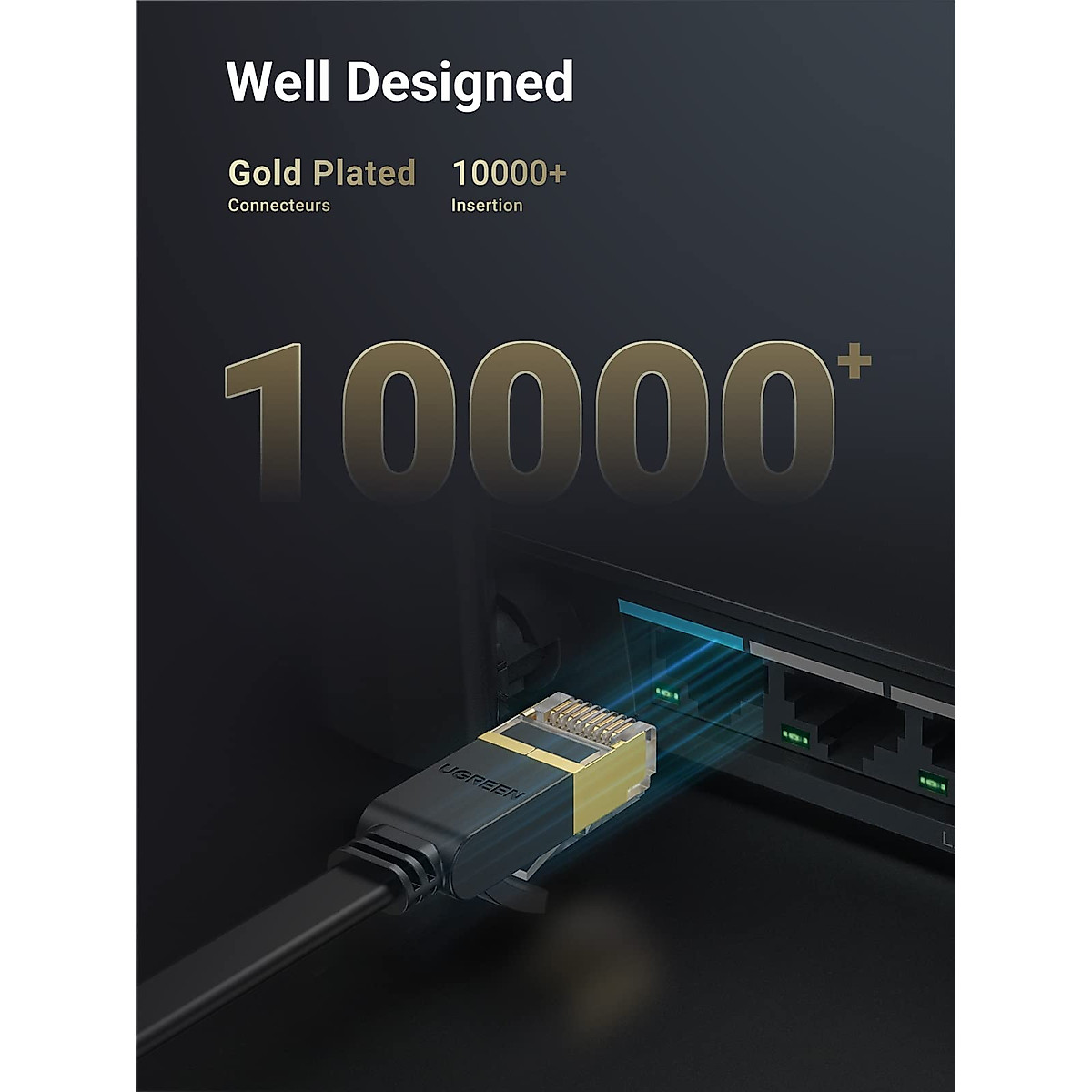 UGREEN Cat 7 Ethernet Cable, 6FT Ethernet Cable with 10Gbps High Speed, 100% Pure Copper Wire and Gold-Plated Connectors, Flat Design, Compatible with Gaming PS5/4/3 Xbox PC Laptop Modem Router