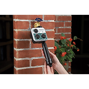 Raindrip SDGCBHP Automatic Drip Irrigation Watering Kit with Timer for Ground Cover & Flower Beds, Waters up to 200 Sq. ft, Timer with Customizable Settings & 13 GPH Half-Circle Adjustable Sprayers, Black;Galvanized Steel;Brown