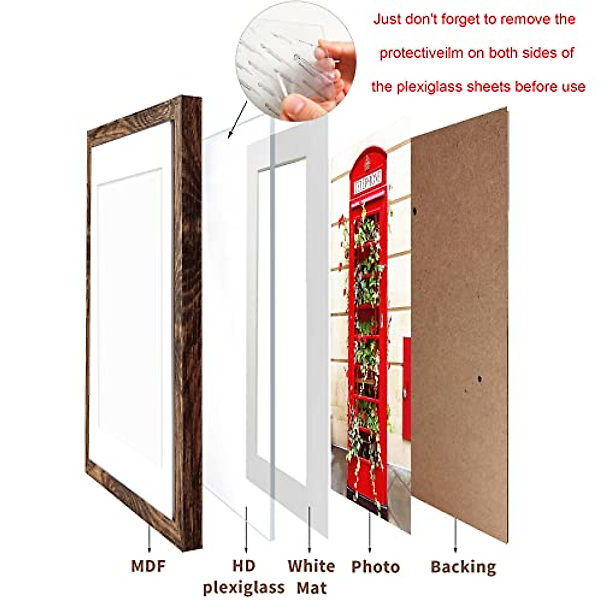 SESEAT 12x16 Picture Frame Rustic Brown, Display Pictures 9x12 with Mat or 12x16 without Mat, Photo Frames Wall Gallery, 1 Pack